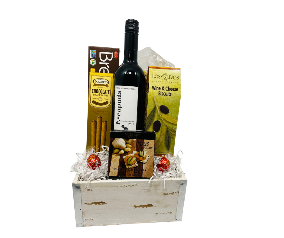 Holiday Cheer Gift Basket: Wine, Crackers, Cheese, Cookies – Happy Baskets